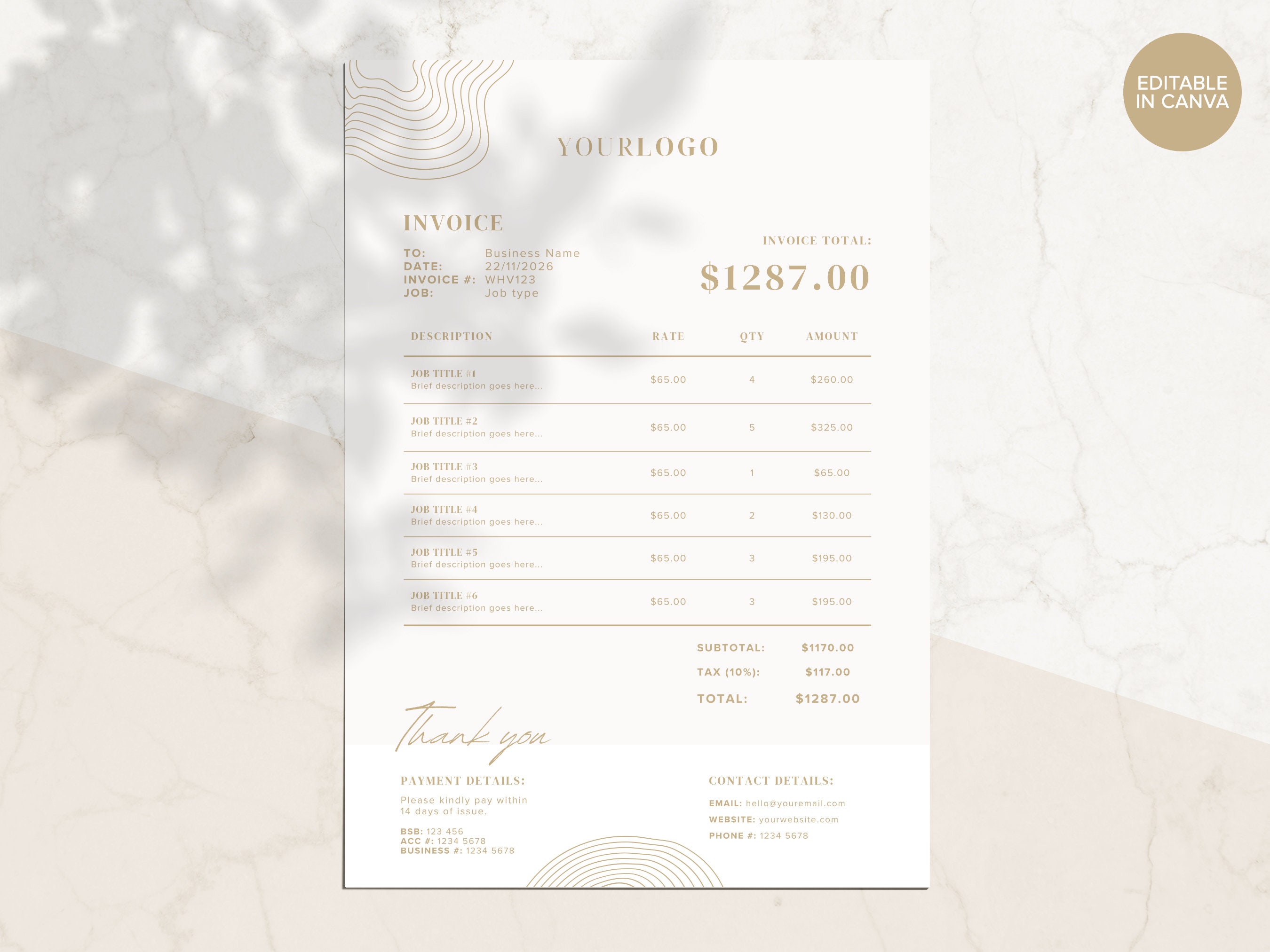 Minimalist Business Invoice Template | Editable Simple Professional ...