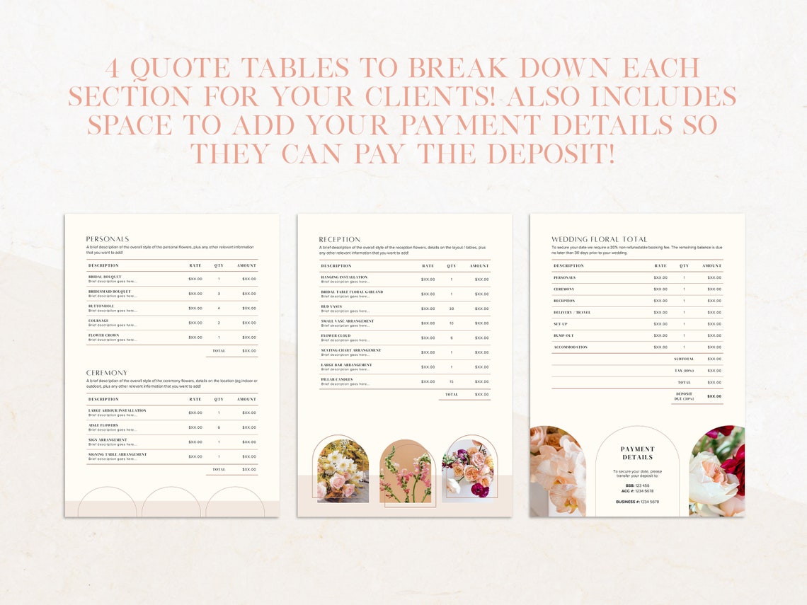 Florist Wedding Invoice Template | Event Floral Design Quote With Mood ...
