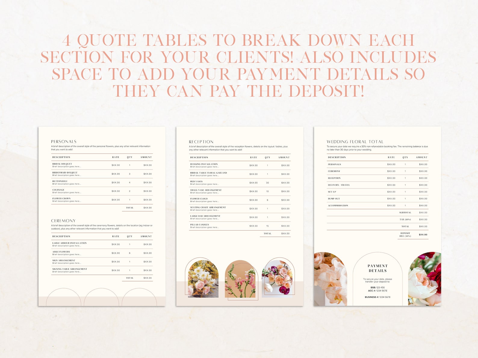 Florist Wedding Invoice Template | Event Floral Design Quote With Mood ...