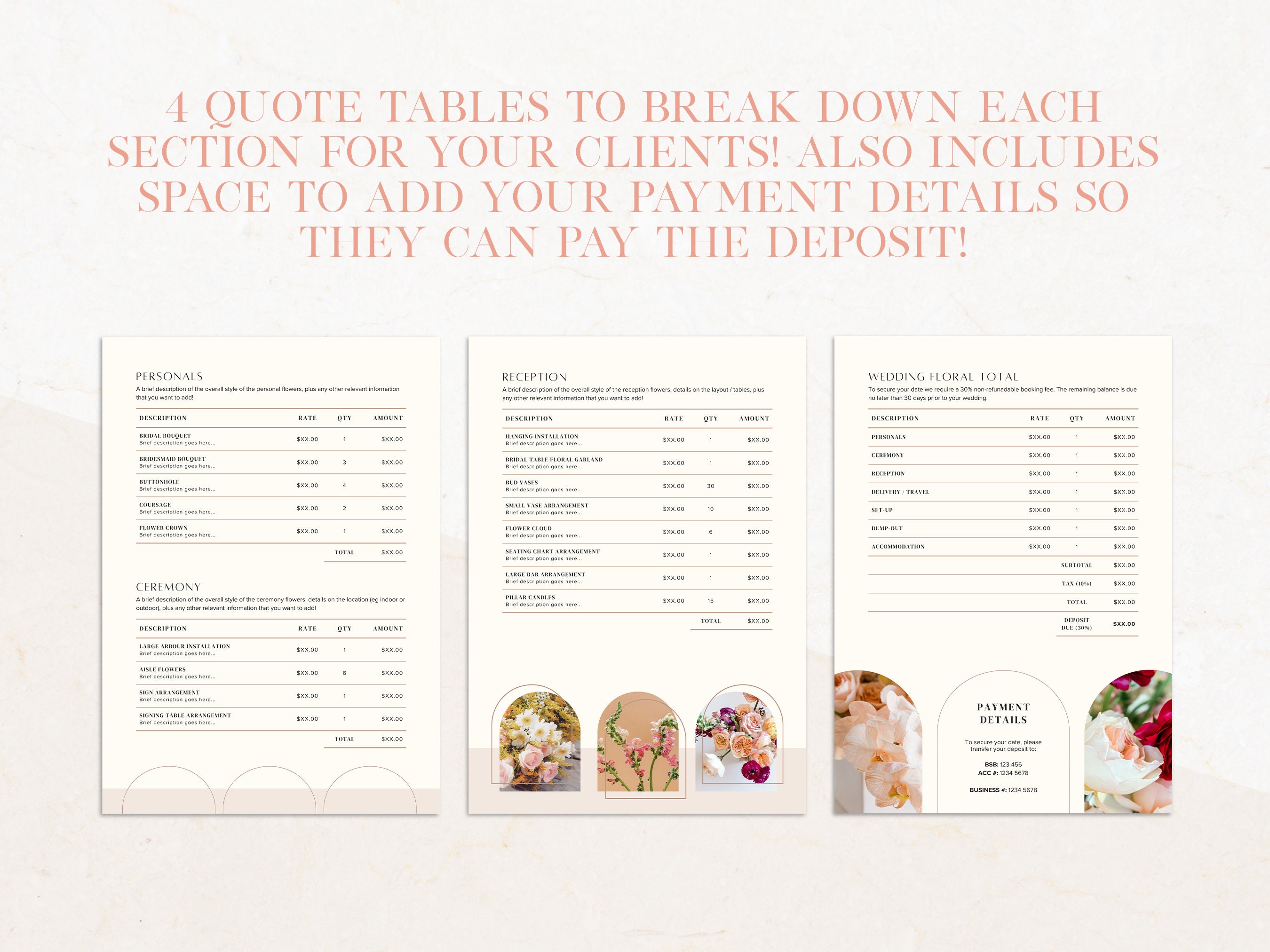 Florist Wedding Invoice Template | Event Floral Design Quote With Mood ...