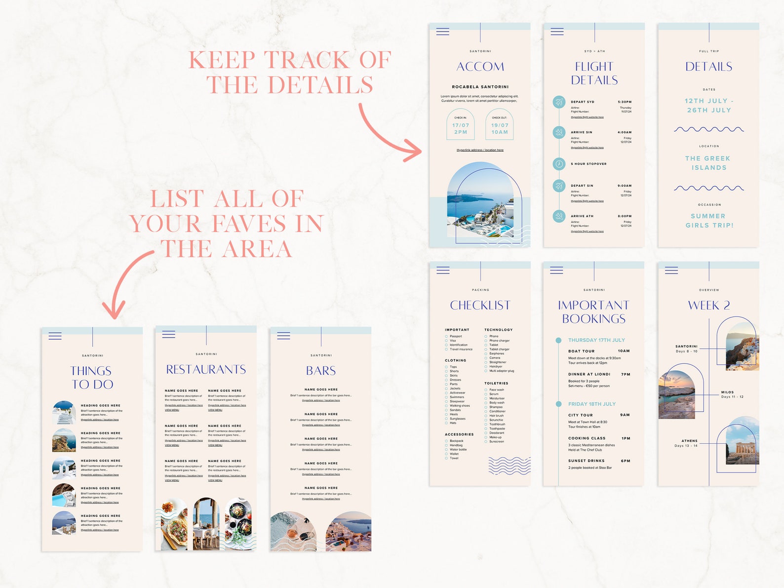 Travel Itinerary Canva Template for Mobile | Editable Vacation and ...