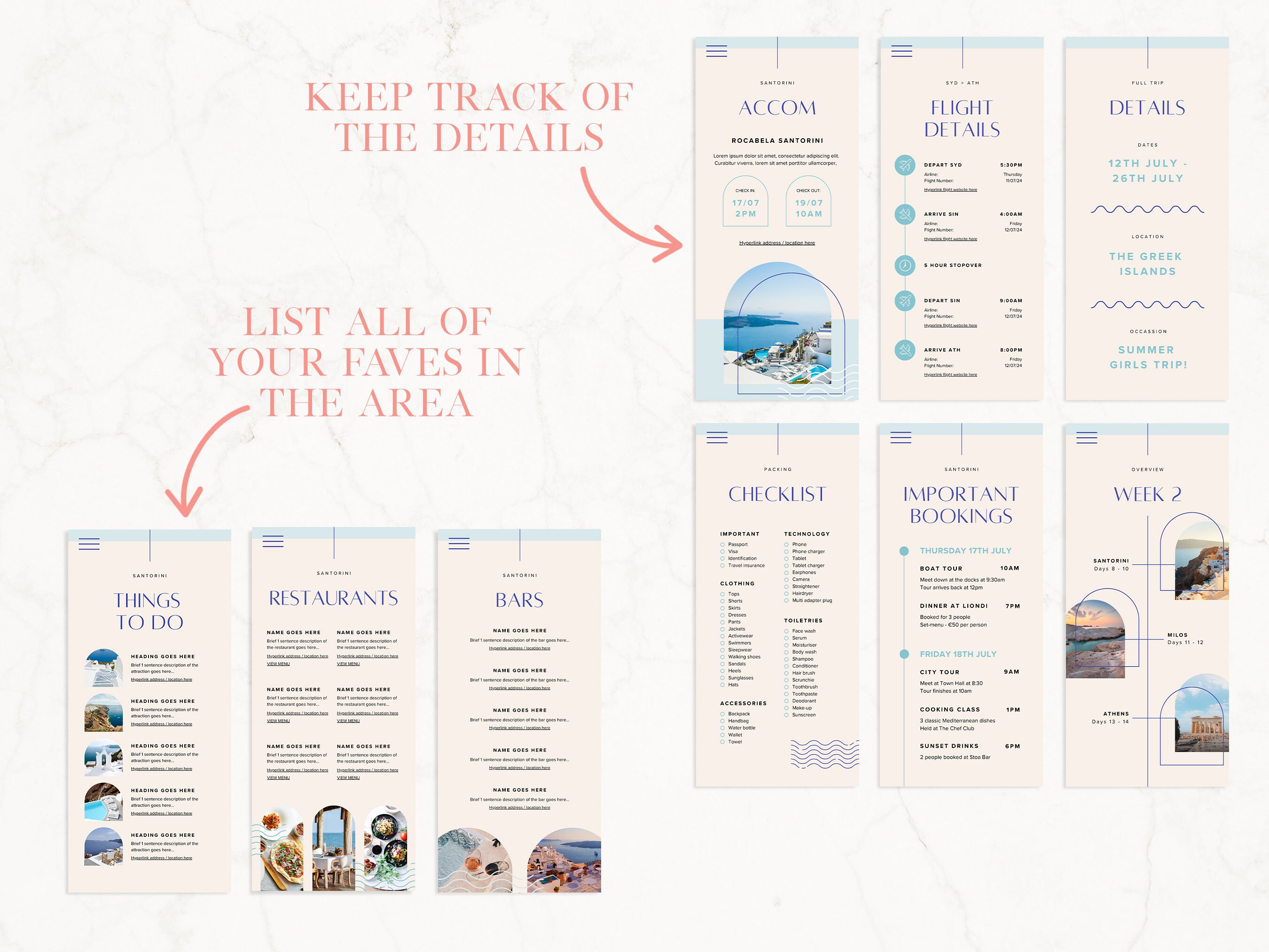 Travel Itinerary Canva Template for Mobile | Editable Vacation and ...