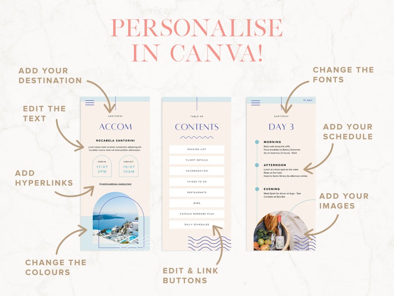 Travel Itinerary Canva Template for Mobile | Editable Vacation and ...