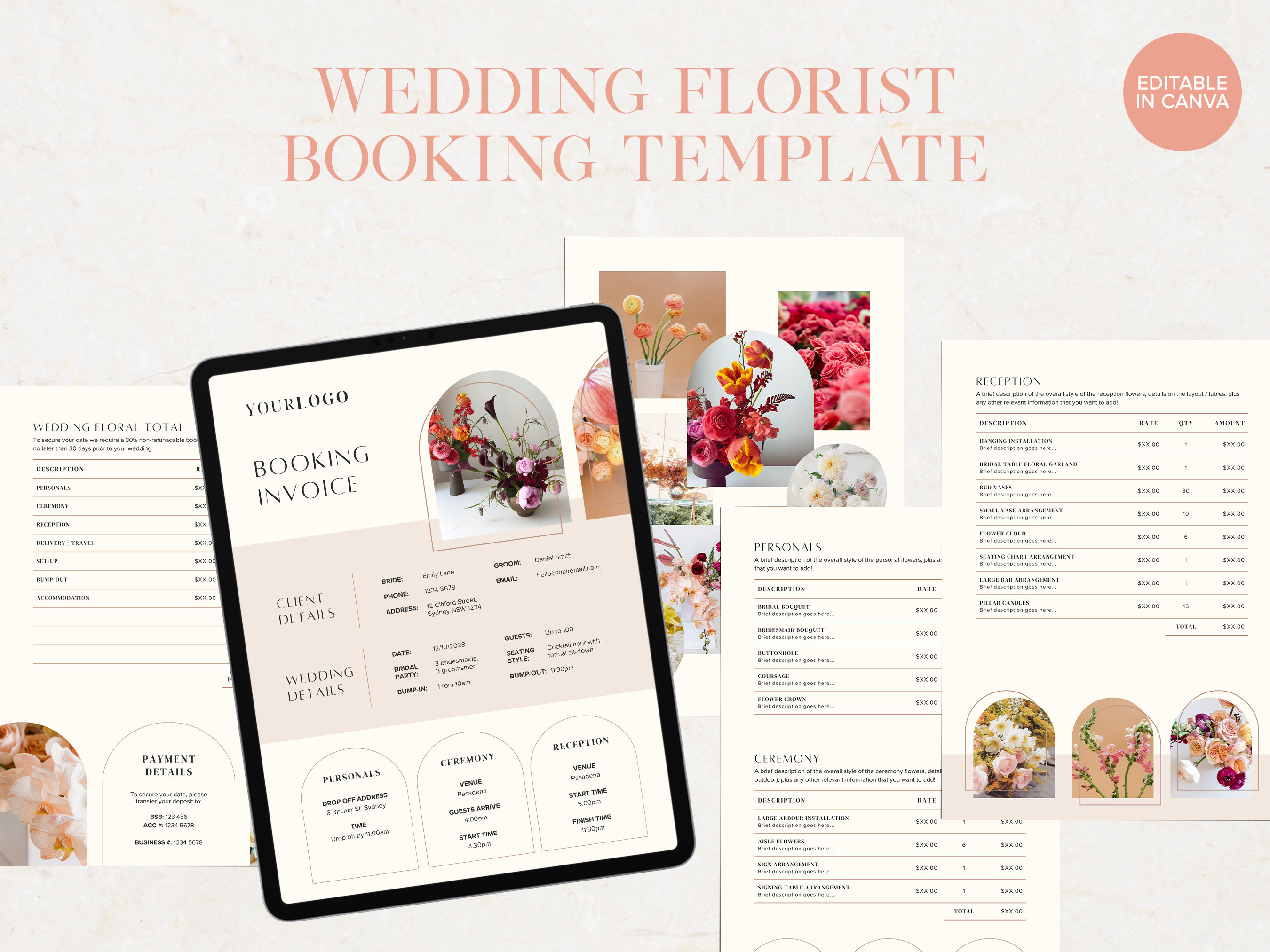 Florist Wedding Invoice Template | Event Floral Design Quote With Mood ...