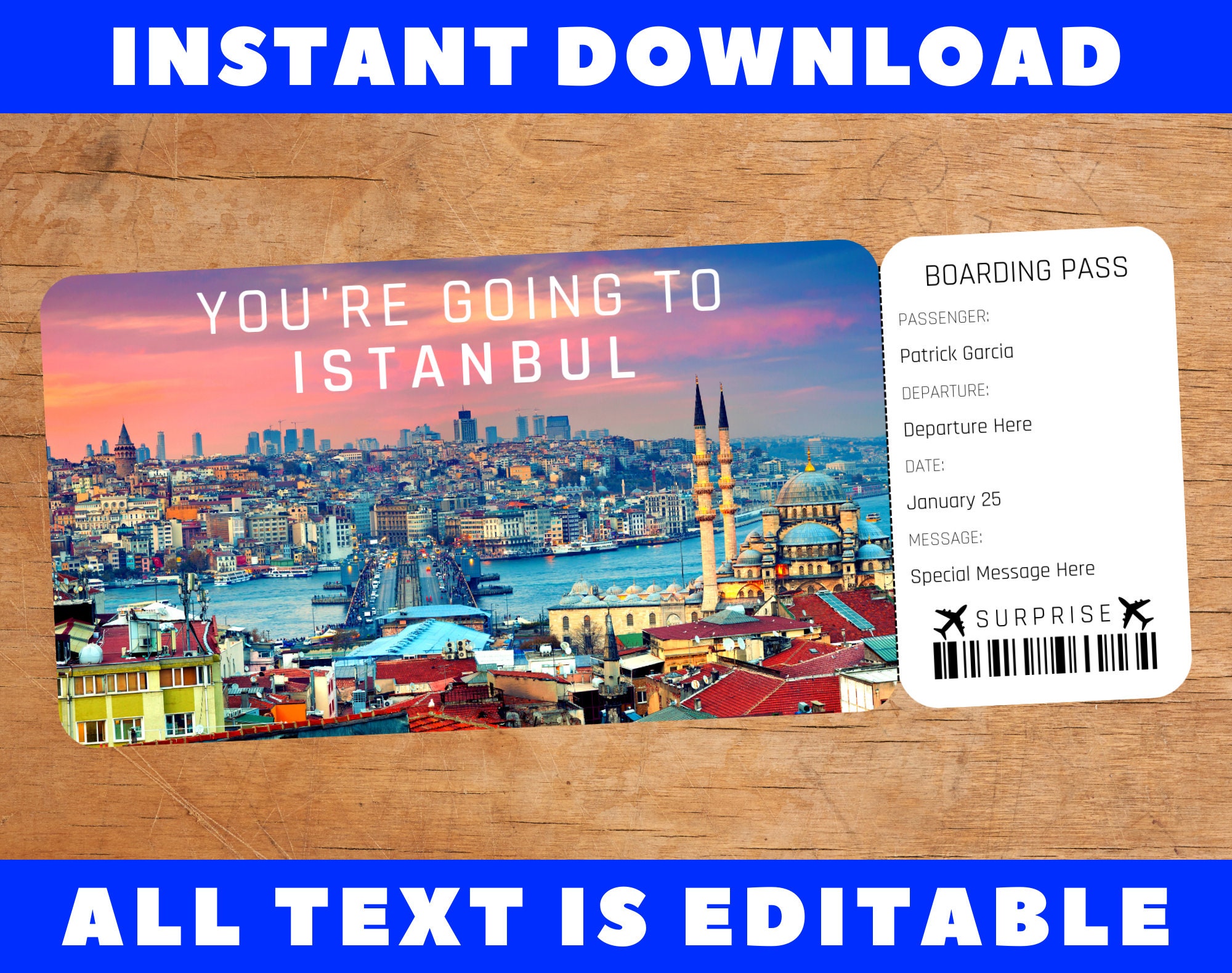 Printable Istanbul Boarding Pass Template, Surprise Fake Airplane ...