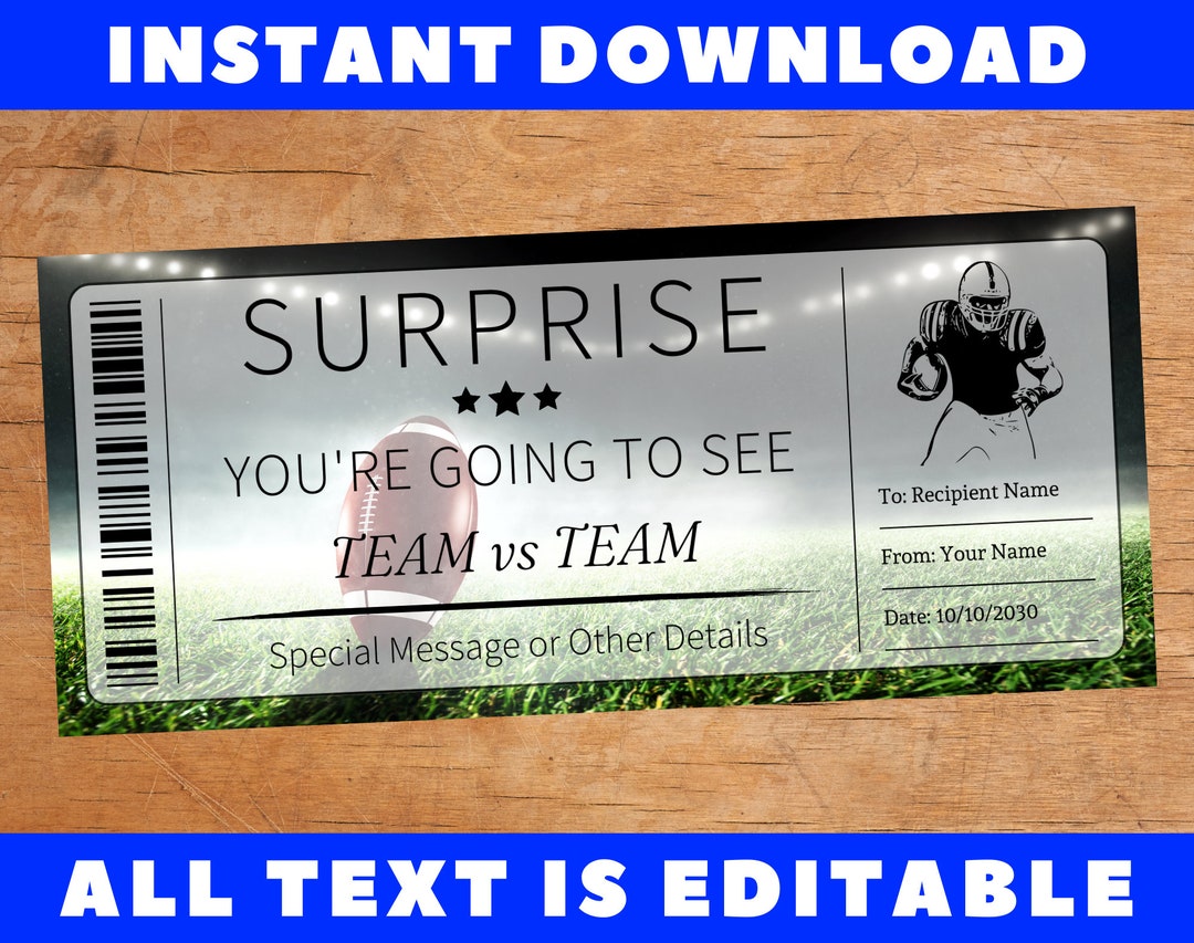 Surprise Football Game Gift Ticket, Surprise Football Game Certificate ...