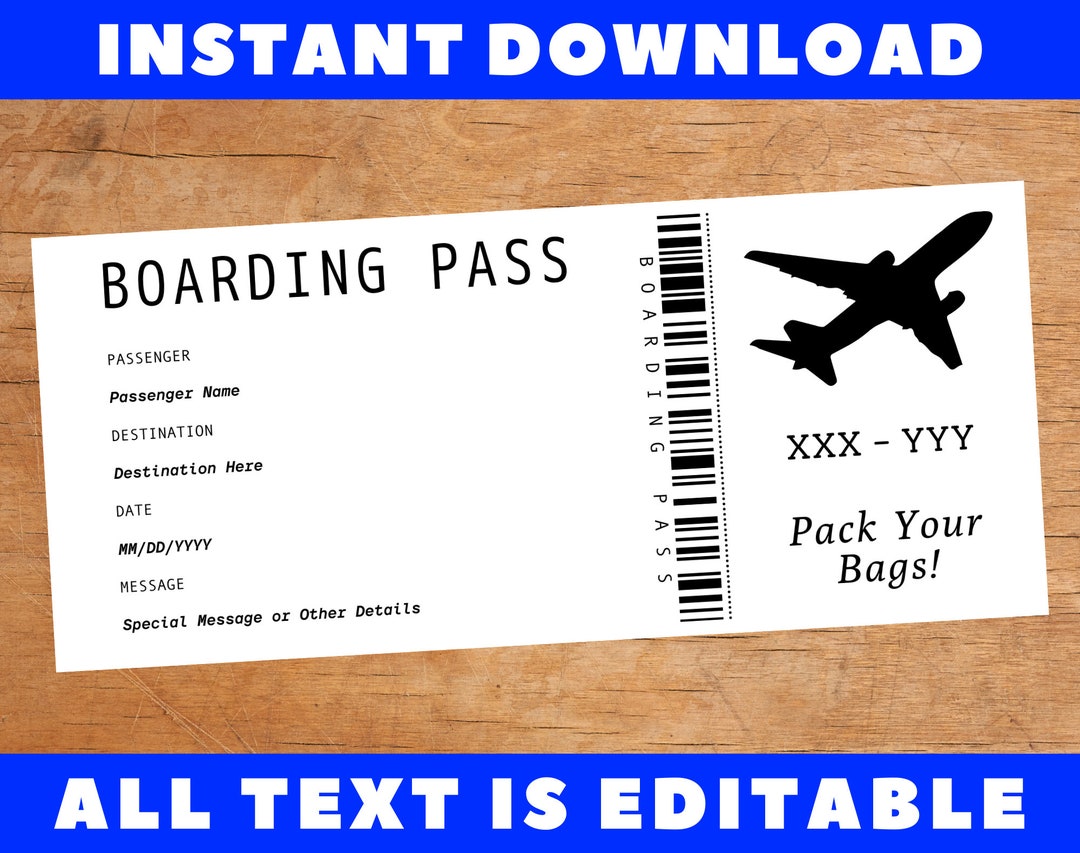 Printable Boarding Pass Template Airplane Ticket Birthday - Etsy UK