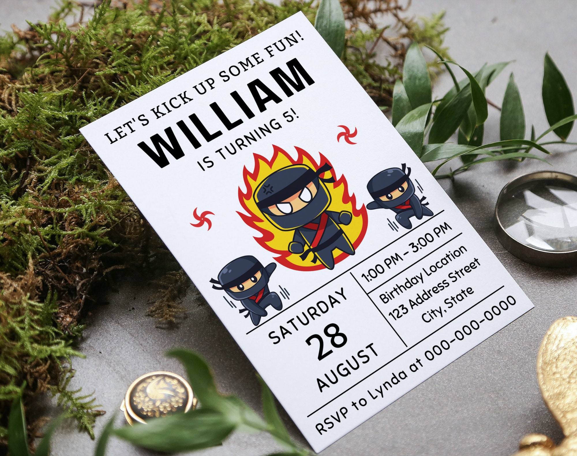 Minimalist Ninja Birthday Invitation Template Ninja Birthday Invite ...
