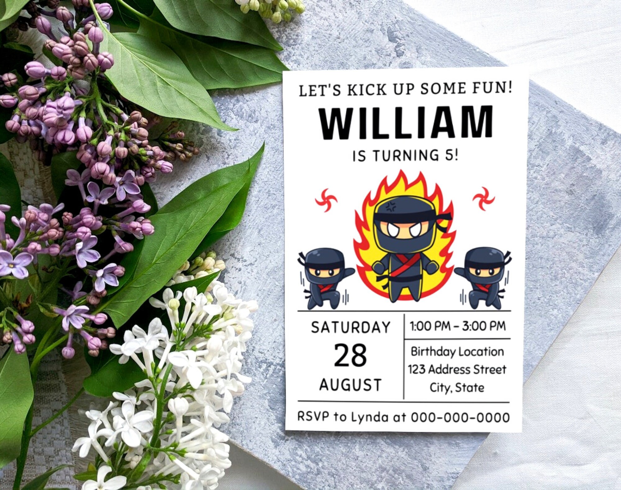 Minimalist Ninja Birthday Invitation Template Ninja Birthday Invite ...
