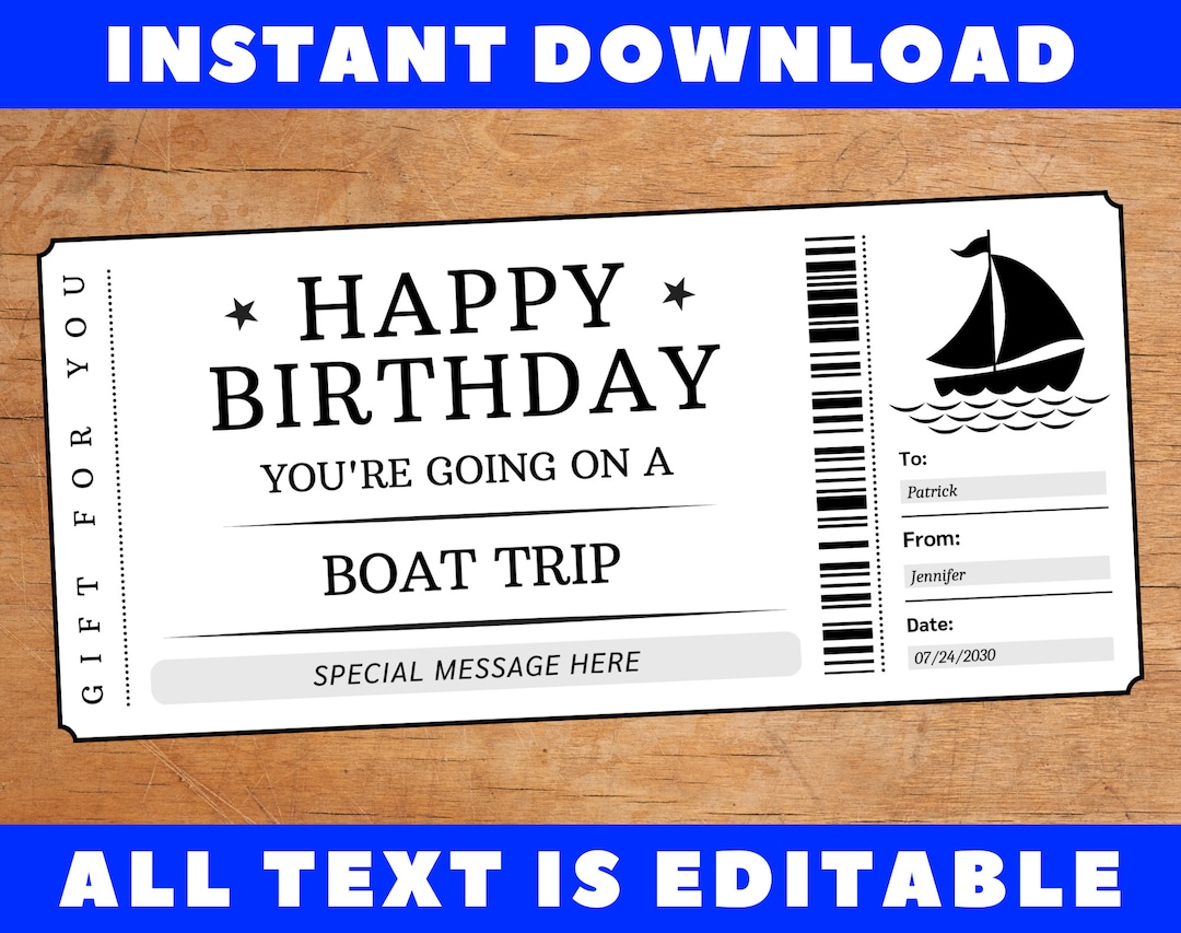 Birthday Boat Trip Gift Ticket, Birthday Boat Trip Gift Certificate ...