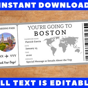 Boston Boarding Pass Ticket Template, Surprise Gift Airline Airplane ...