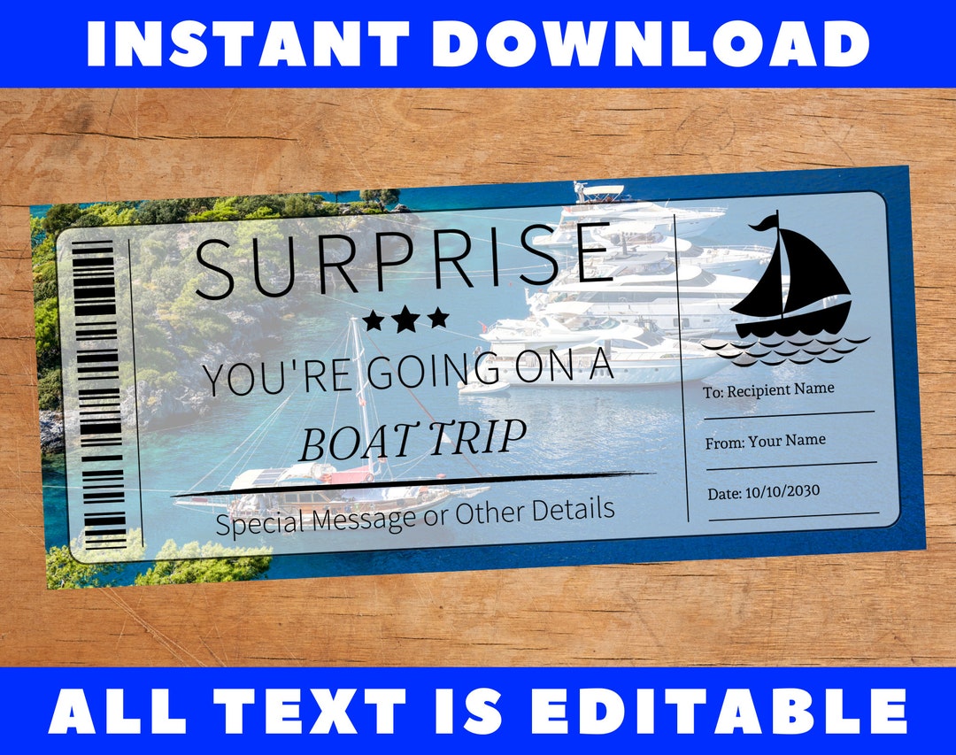 Surprise Boat Trip Gift Ticket, Surprise Boat Trip Certificate Card ...
