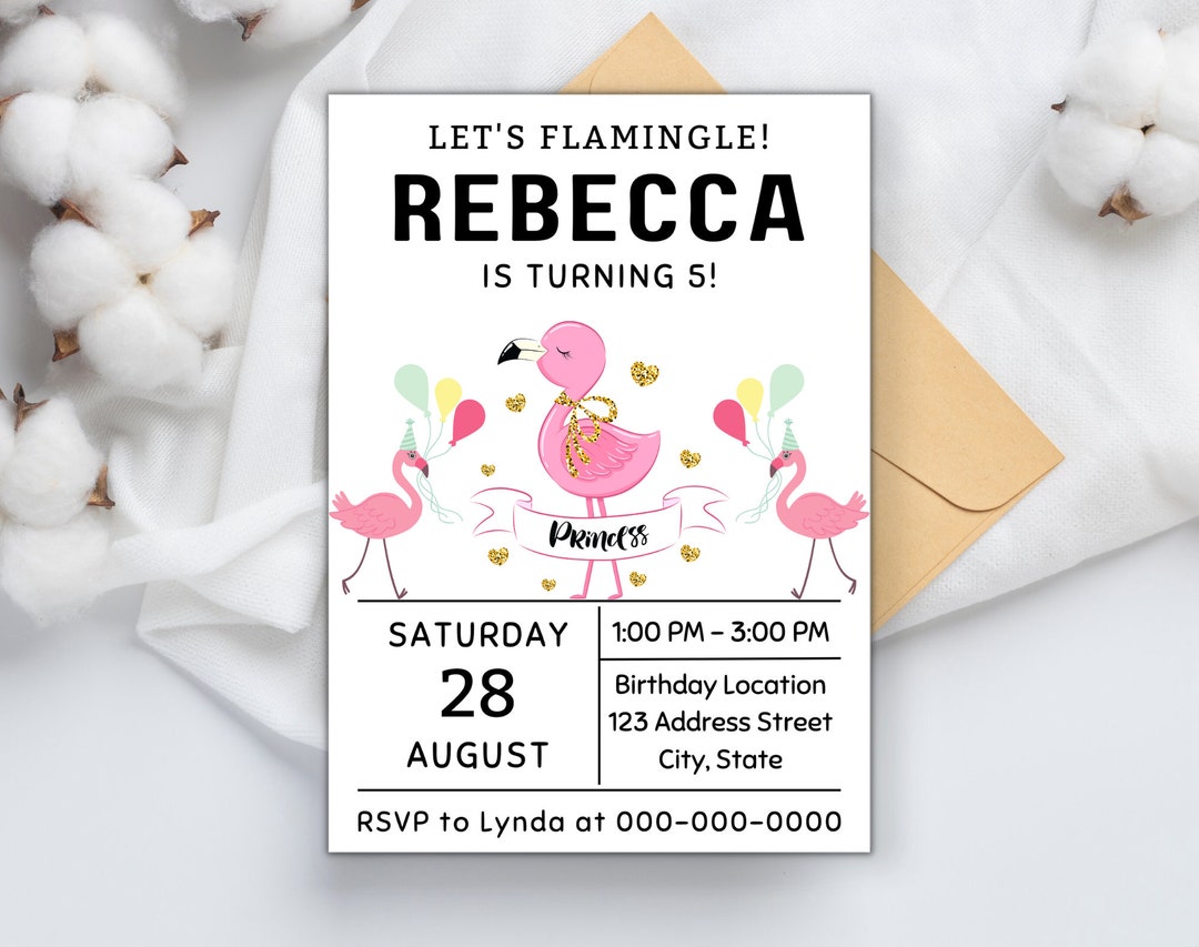 Minimalist Flamingo Birthday Invitation Template Flamingle Birthday ...
