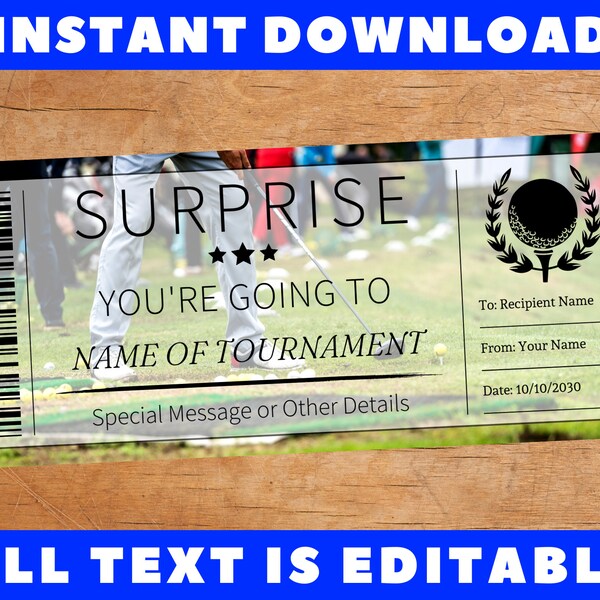 Golf Tournament Surprise Gift Ticket Template Golfing Gift Card - 60 ... Golf Tournament Surprise Gift Ticket Template Golfing Gift Card - 60 ...