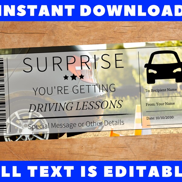 Printable Driving Lesson Voucher - Etsy UK