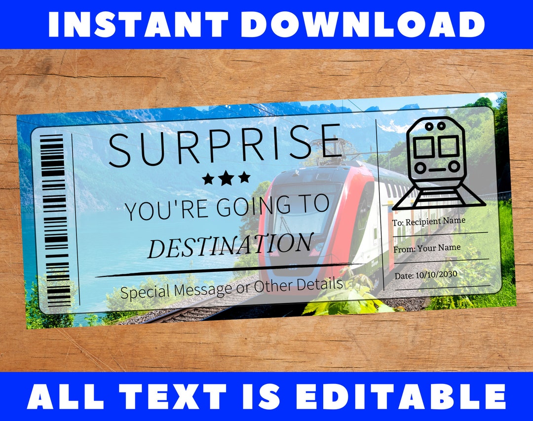 Surprise Train Trip Gift Ticket, Surprise Train Boarding Pass ...