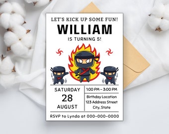 Ninja Birthday Party Invitation Template Ninja Birthday Party Invite ...