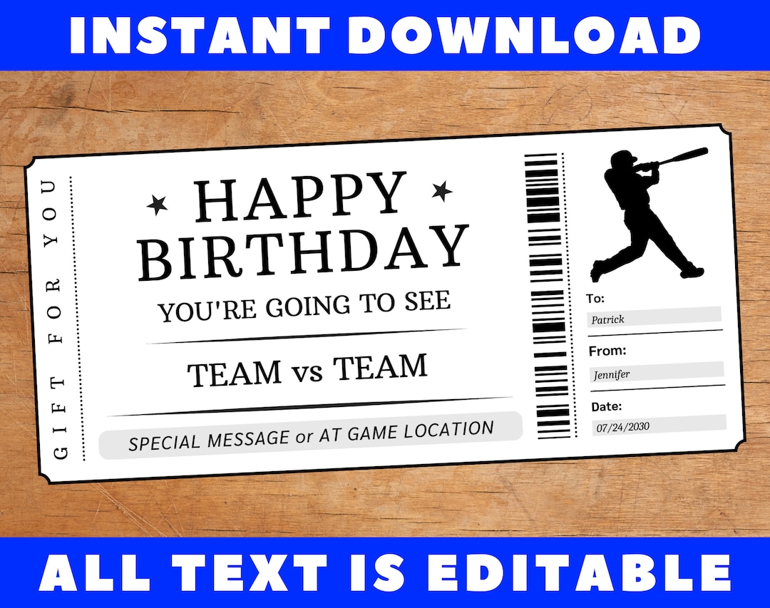 Birthday Baseball Game Gift Ticket, Birthday Baseball Game Gift ...