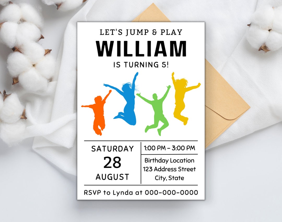 Minimalist Jump Birthday Invitation Template Jump Birthday Invite Jump ...