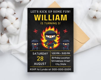 Ninja Birthday Party Invitation Template Ninja Birthday Party Invite ...