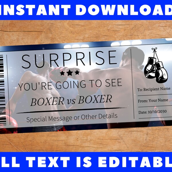Boxing Ticket Template - Etsy