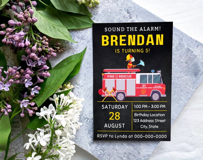 Firetruck Birthday Invitation Printable Template Fire - Etsy