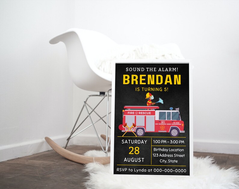 Firetruck Birthday Invitation Printable Template Fire - Etsy