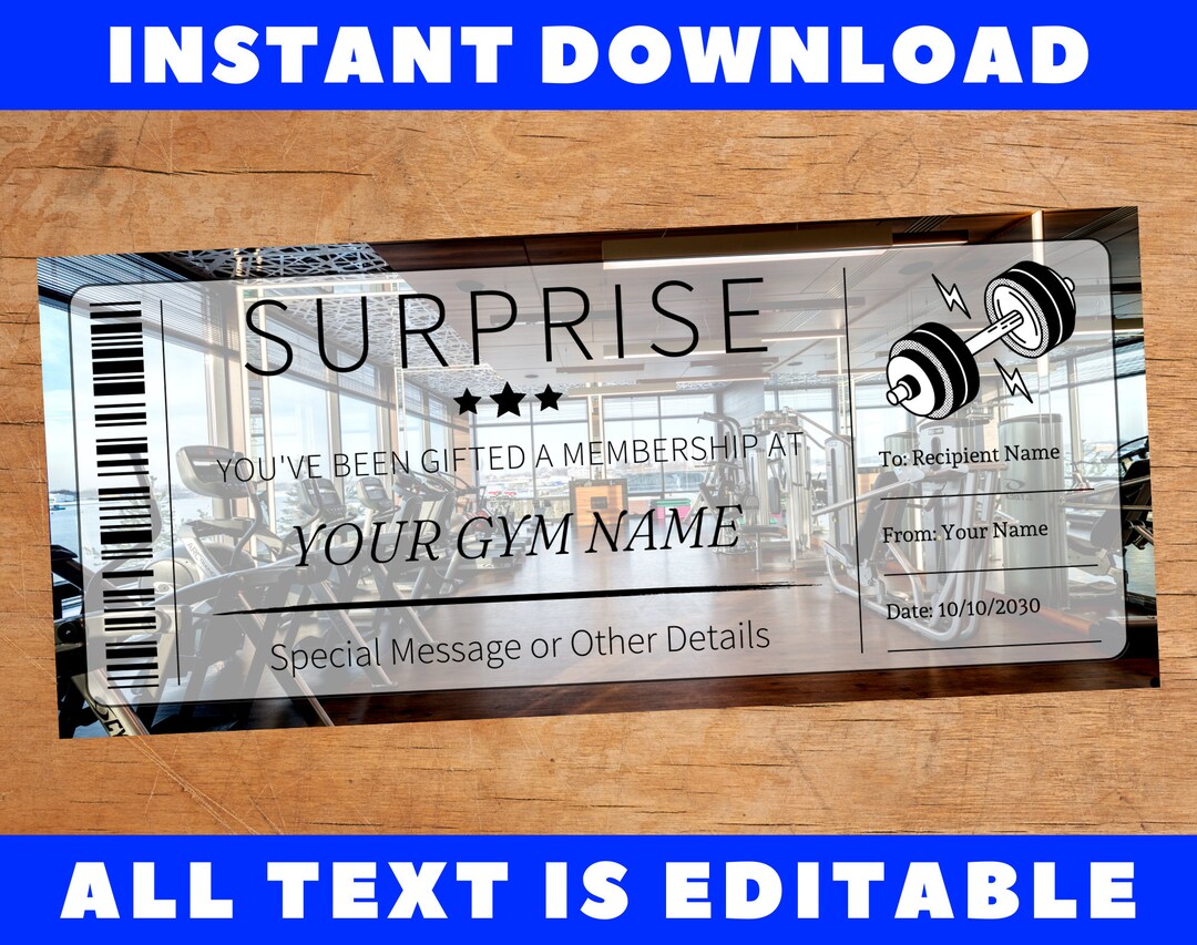 Surprise Gym Membership Gift Ticket, Surprise Workout Fitness Pass ...