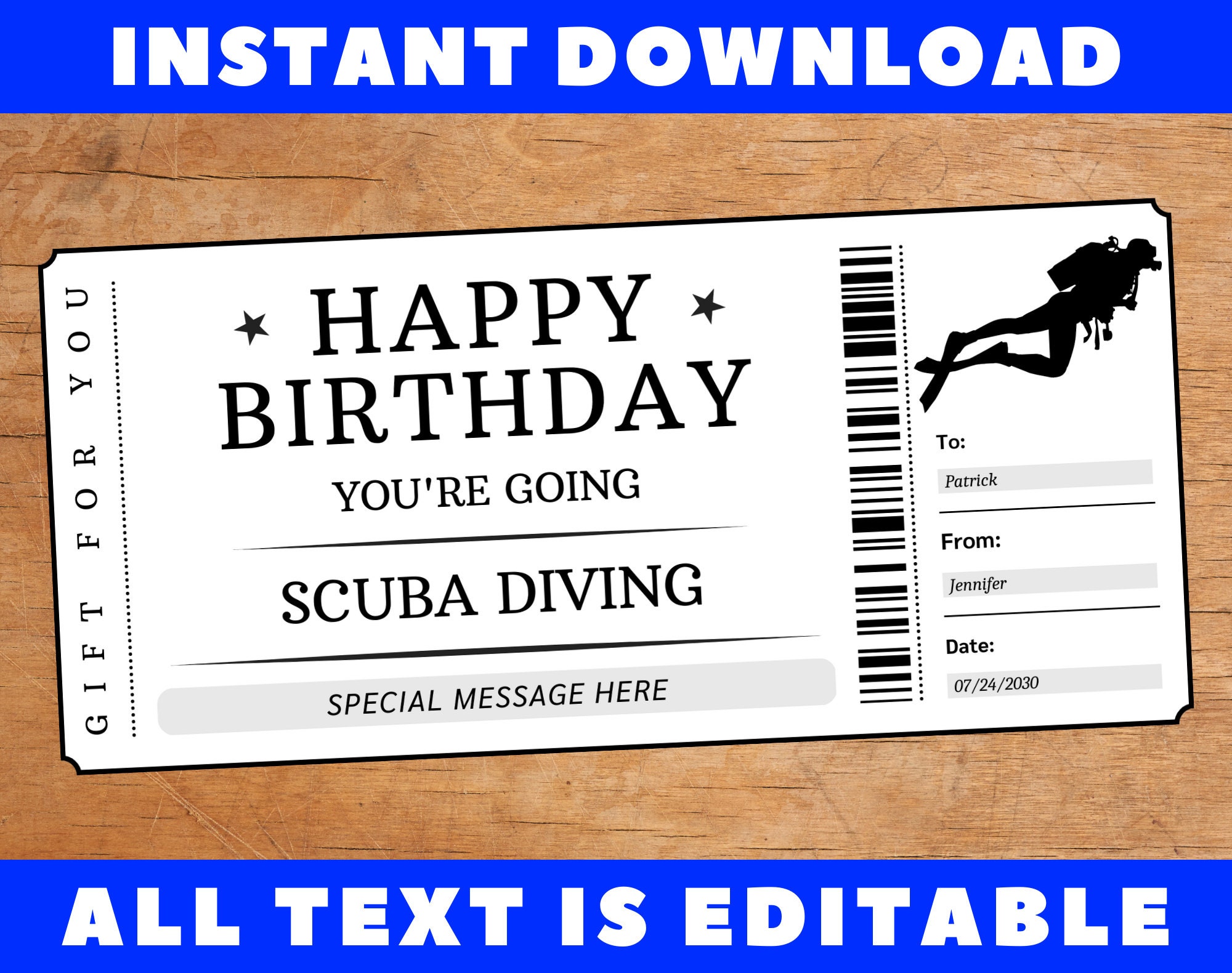 Birthday Scuba Diving Gift Ticket, Birthday Scuba Diving Gift ...