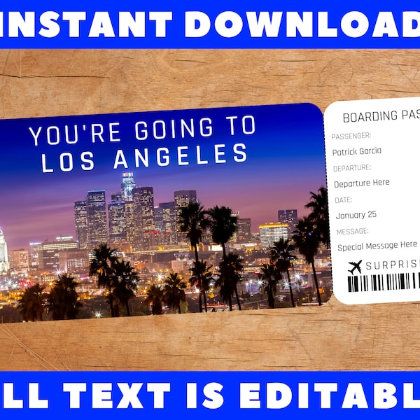 Printable Los Angeles Plane Ticket - Etsy