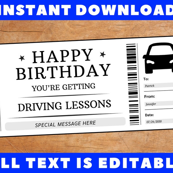 Surprise Driving Lessons Gift Ticket - Etsy