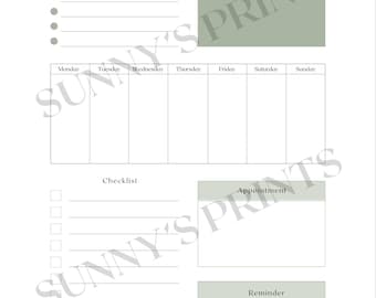 Green Weekly Planner Template - Etsy