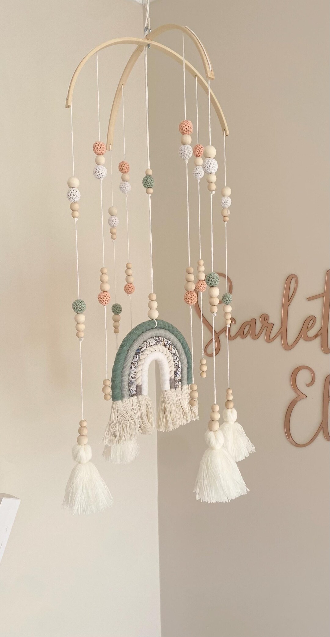 Rainbow Baby Mobile - Wooden Arch - Crochet and Wooden Beads - Etsy