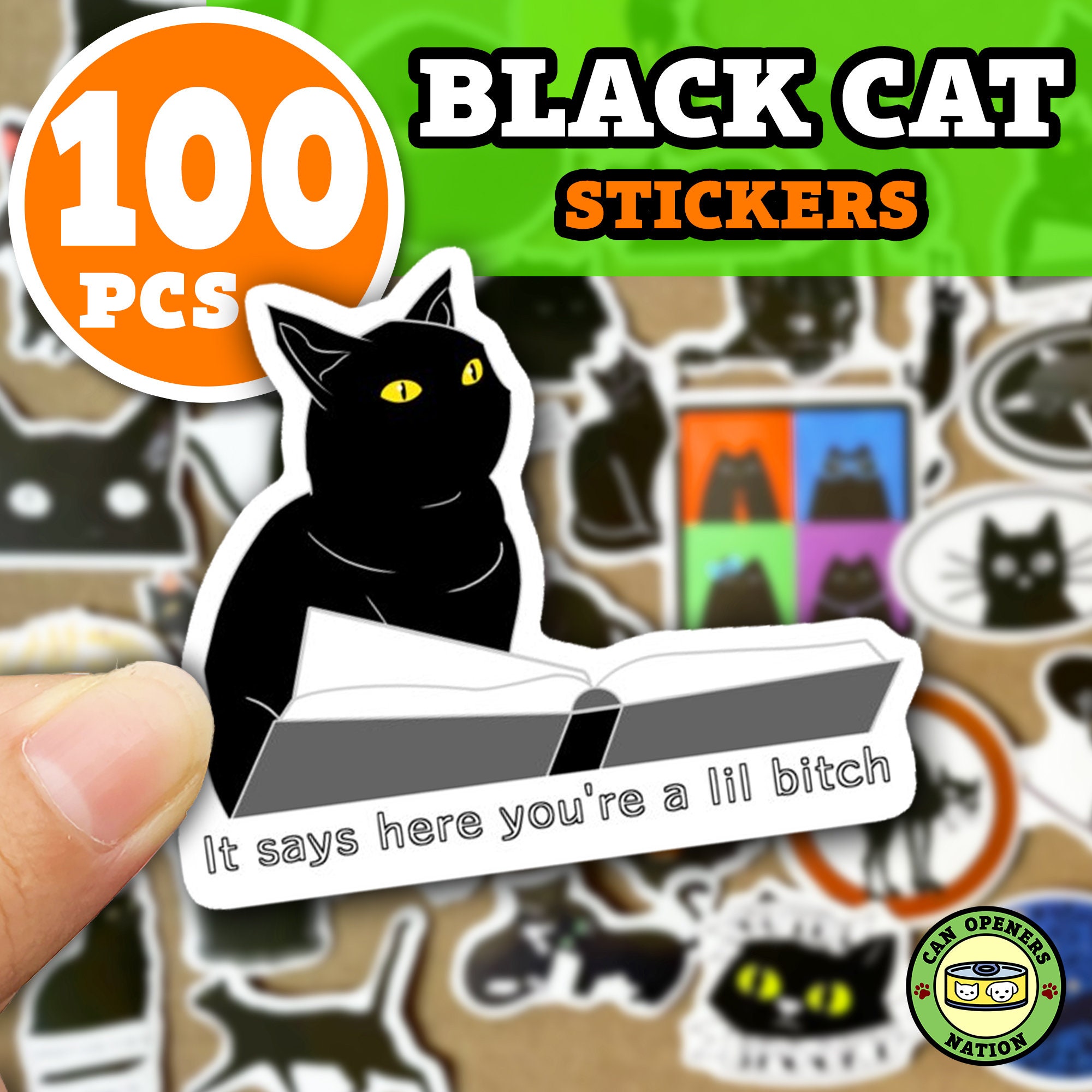 Black Cat Meme Stickers Pack, Dark Panther Shadow Kitty Decals Bundle ...