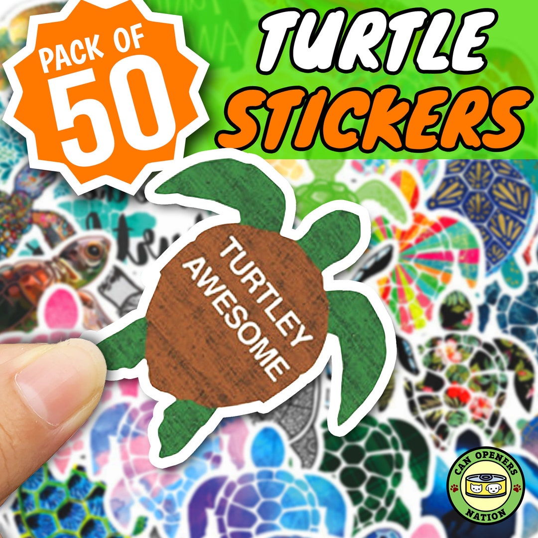 50 Cute TURTLE Stickers Pack, Kawaii Cartoon Style Vinyl Waterproof ...