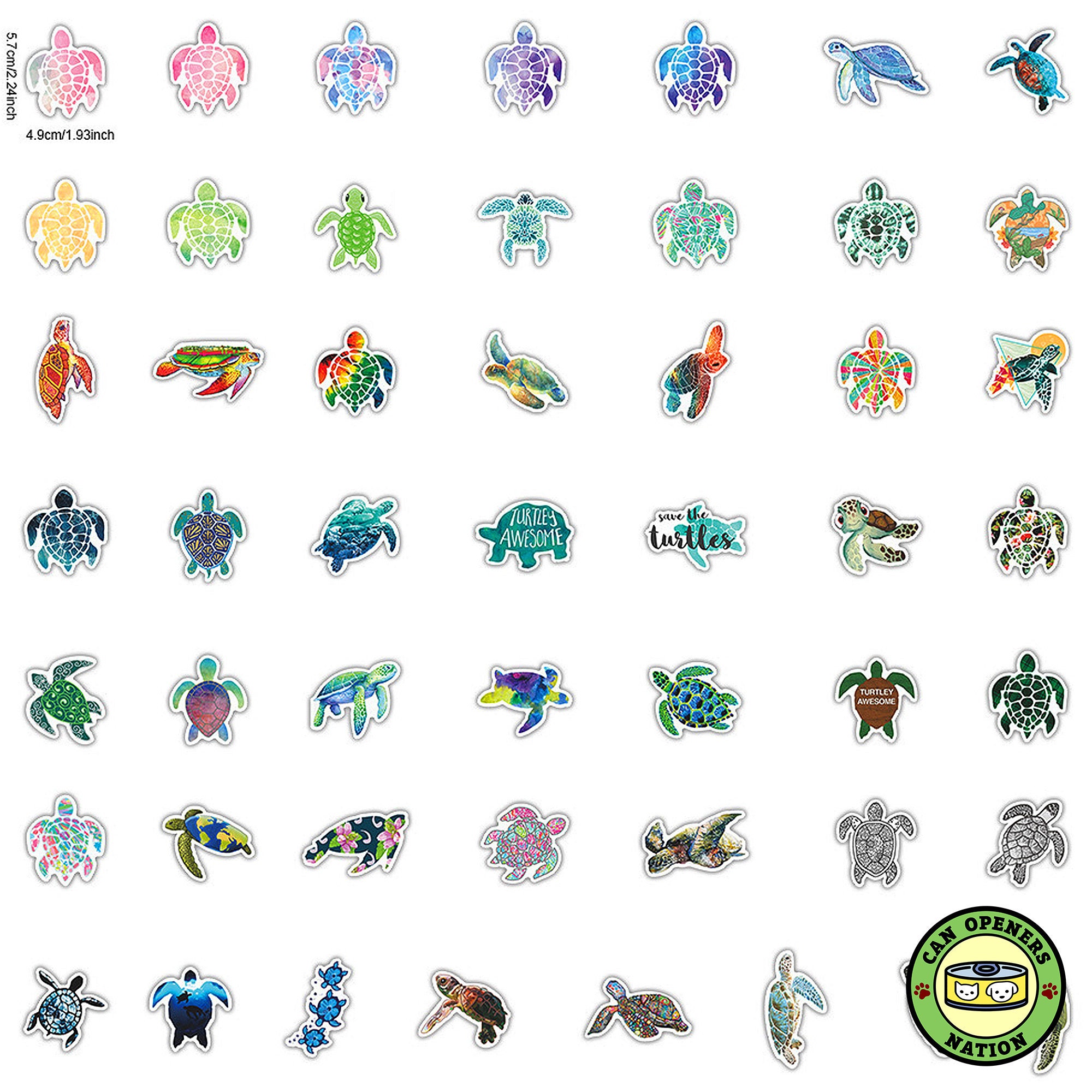 50 Cute TURTLE Stickers Pack, Kawaii Cartoon Style Vinyl Waterproof ...