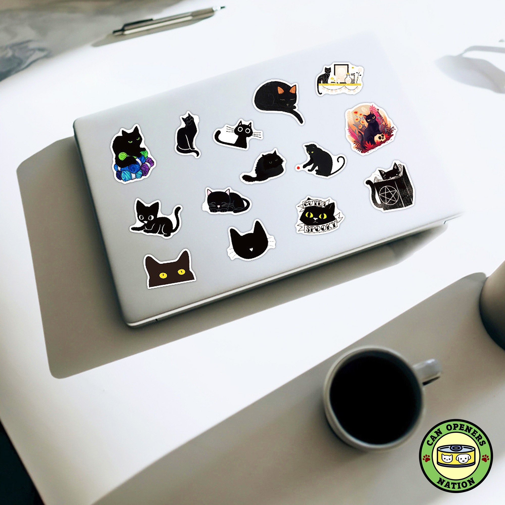 Black Cat Meme Stickers Pack, Dark Panther Shadow Kitty Decals Bundle ...