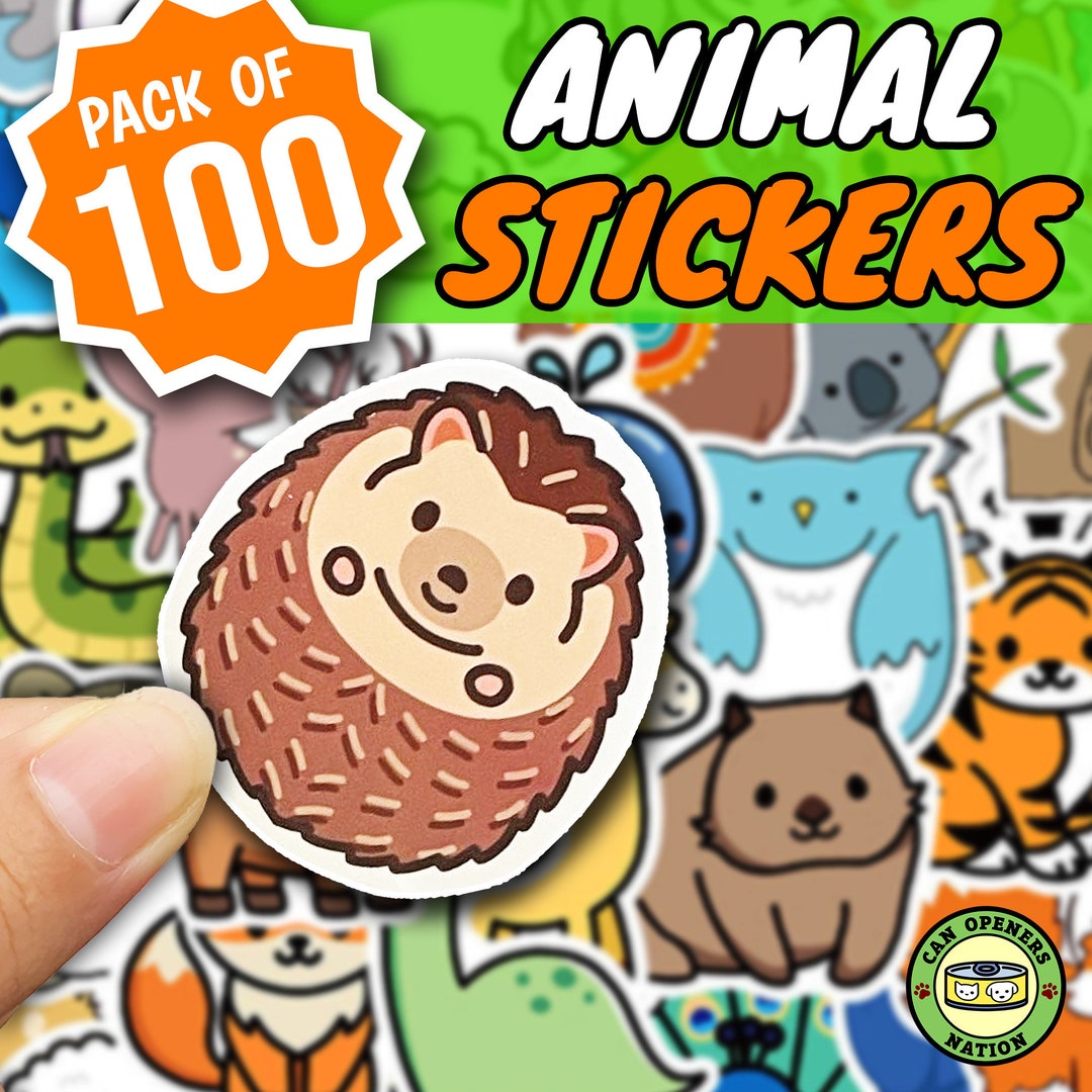 50 Cute ANIMALS Stickers Pack, Kawaii Cartoon Style Vinyl Waterproof ...