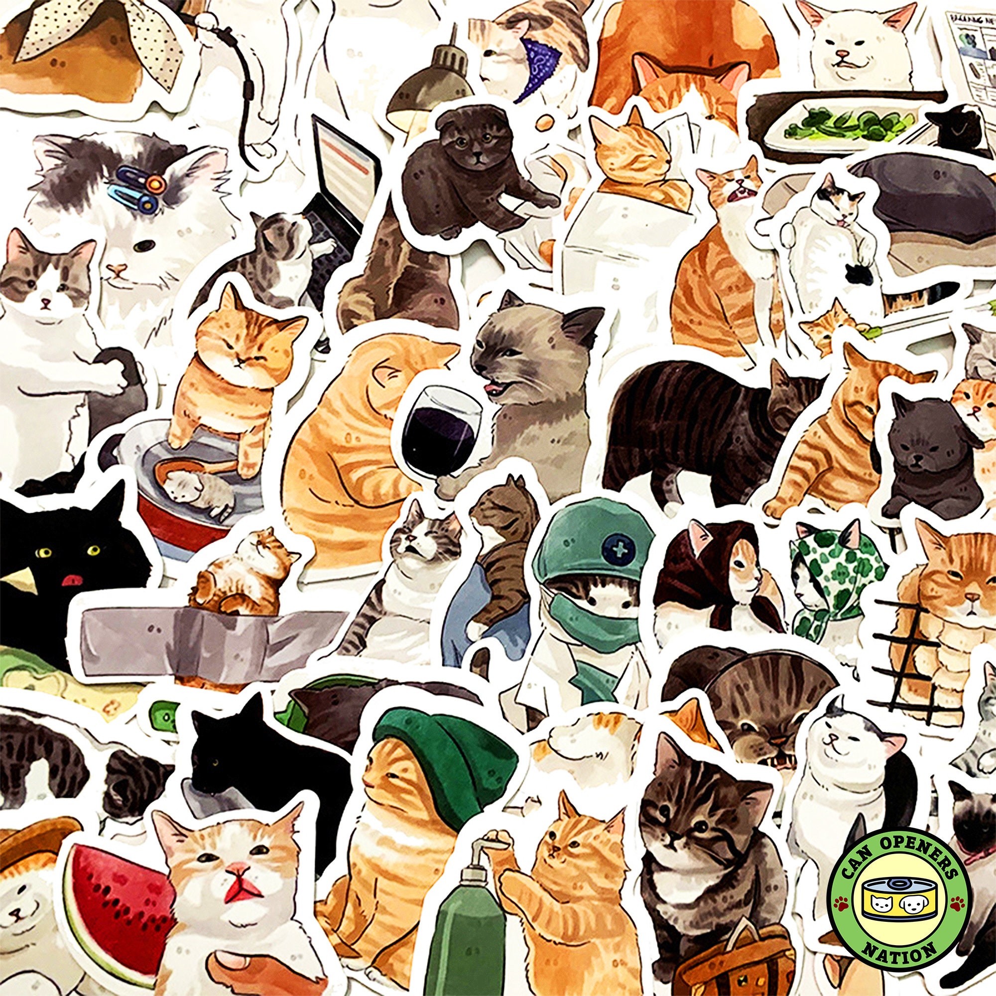 54PCS Cat Meme Stickers, Cartoon Style Cute Cat Vinyl Waterproof Funny ...