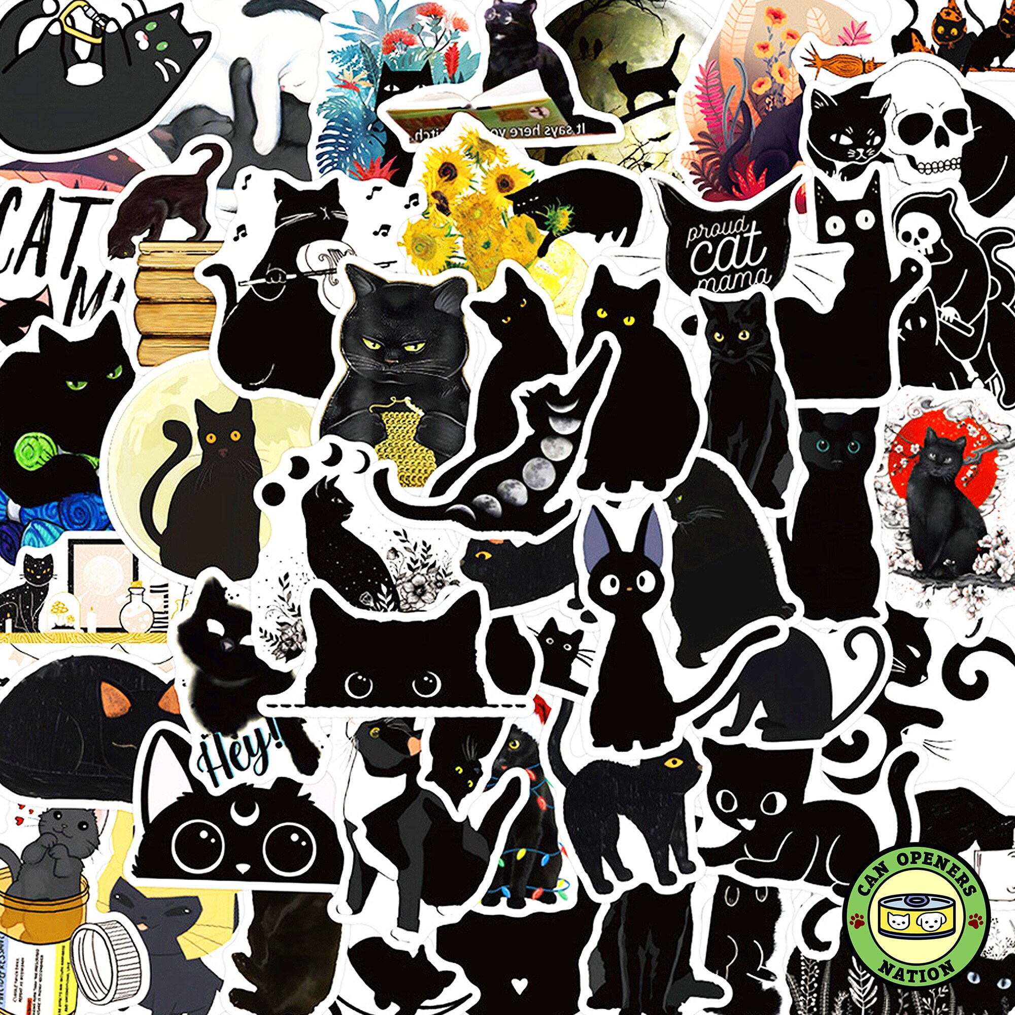 Black Cat Meme Stickers Pack, Dark Panther Shadow Kitty Decals Bundle ...