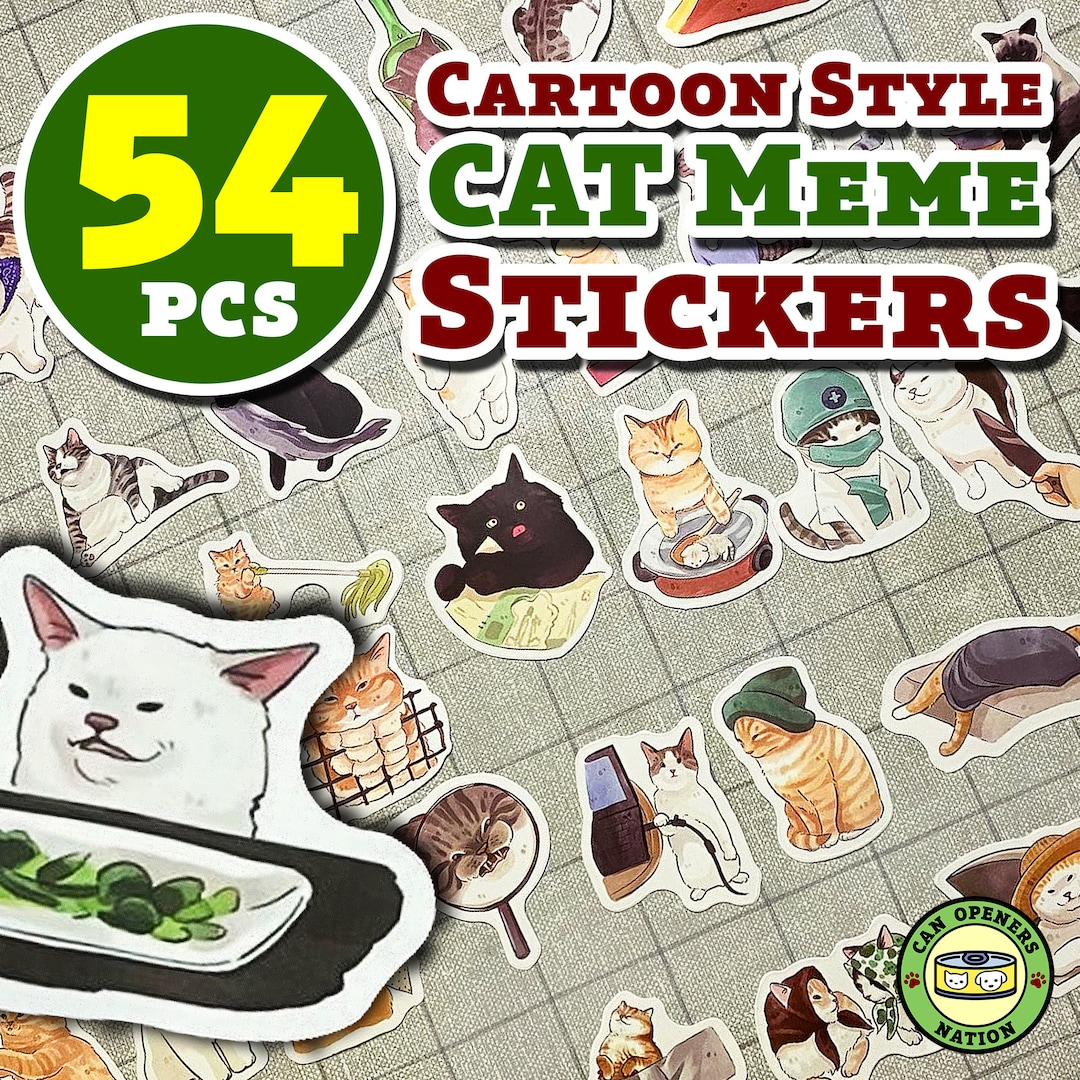 54PCS Cat Meme Stickers, Cartoon Style Cute Cat Vinyl Waterproof Funny ...