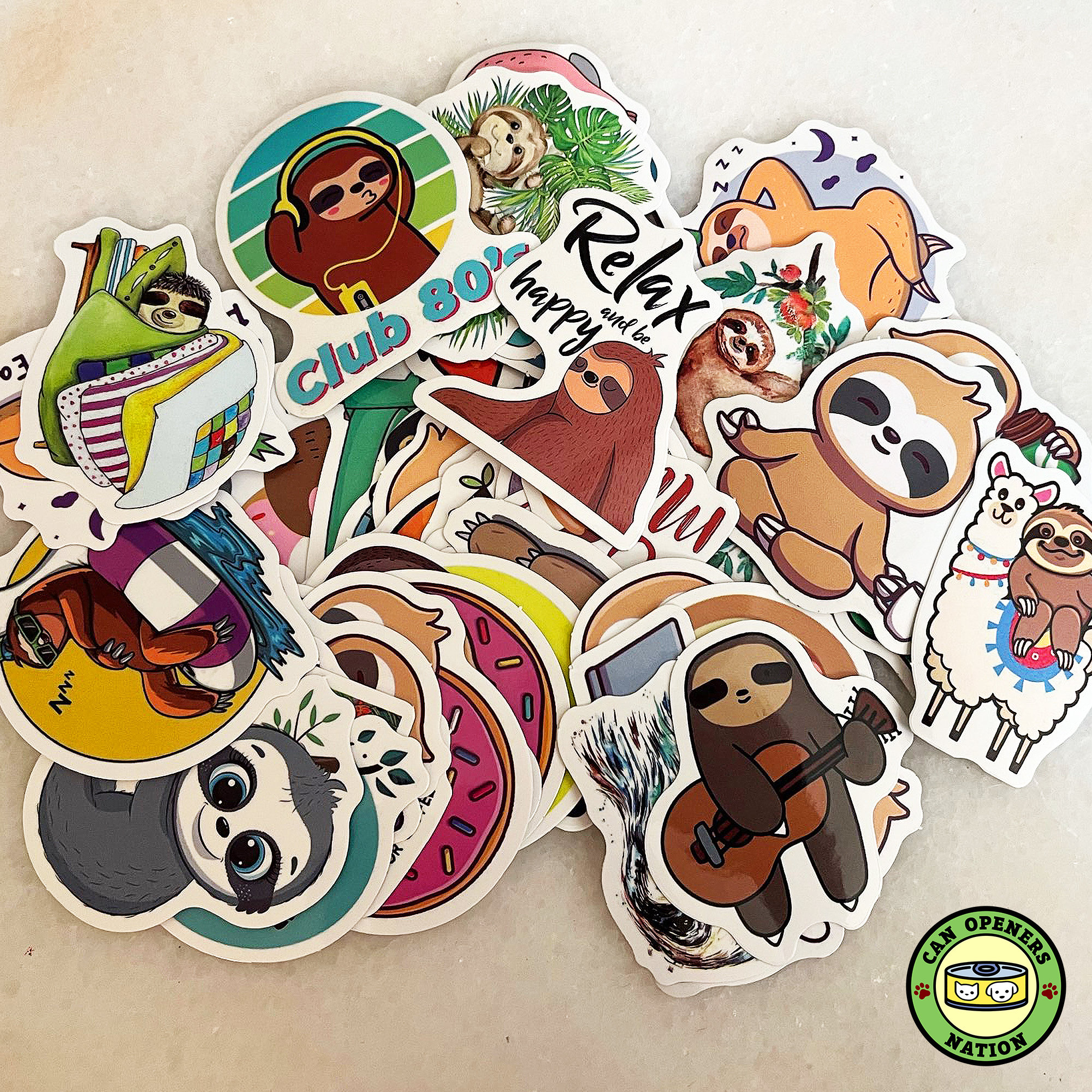 50 Cute SLOTH Stickers Pack, Kawaii Cartoon Style Vinyl Waterproof Laze ...