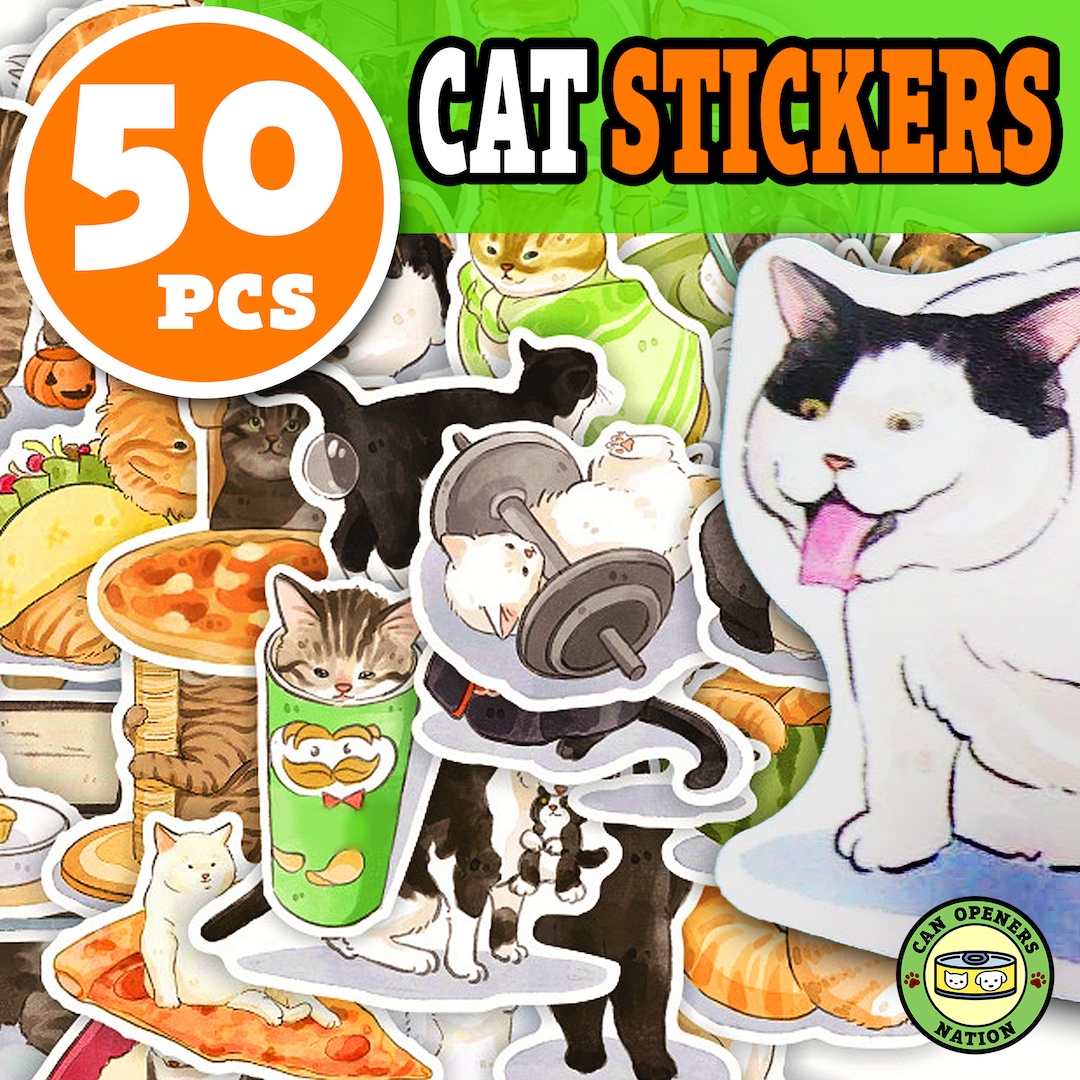 50x Cute Cat Stickers, Cats Meme Vinyl Cartoon Funny Decals, Kitty ...