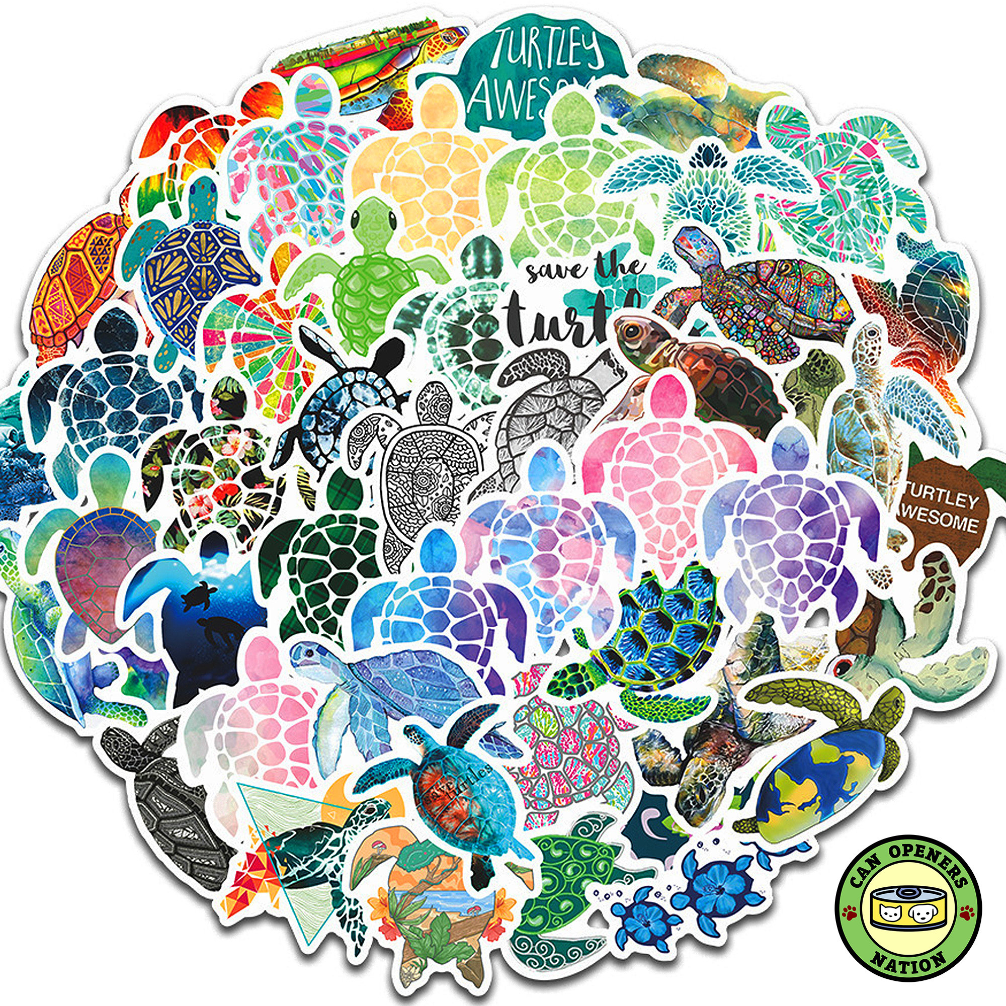 50 Cute TURTLE Stickers Pack, Kawaii Cartoon Style Vinyl Waterproof ...