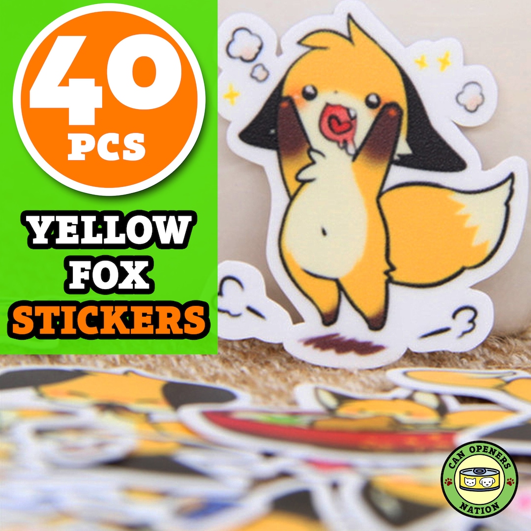 40PCS Cute Yellow FOX Stickers, Cartoon Foxie Vinyl Waterproof Funny ...
