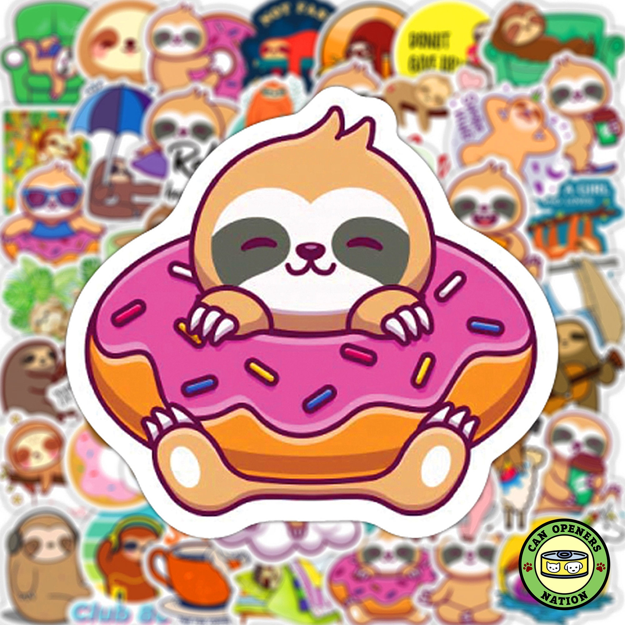 50 Cute SLOTH Stickers Pack, Kawaii Cartoon Style Vinyl Waterproof Laze ...