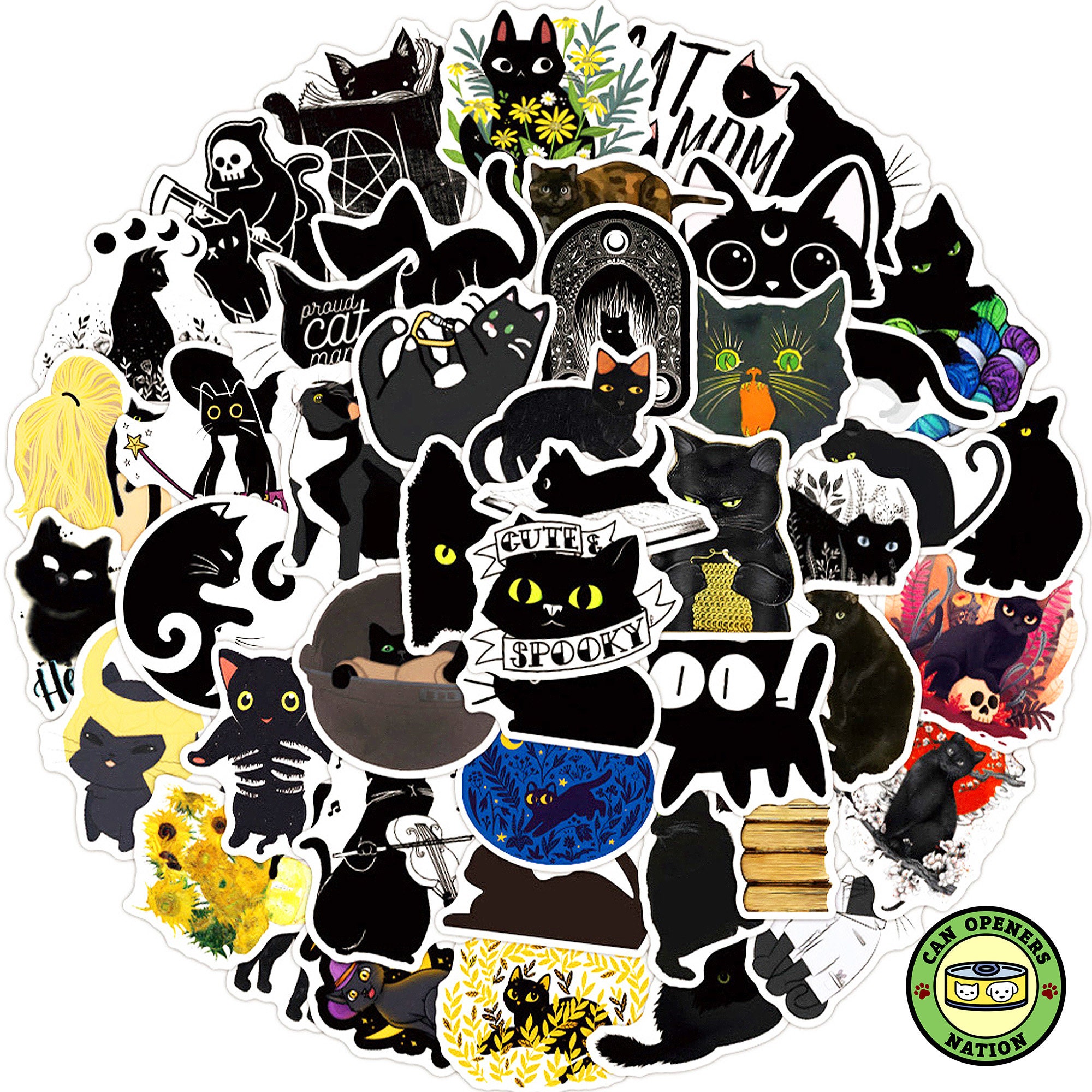 Black Cat Meme Stickers Pack, Dark Panther Shadow Kitty Decals Bundle ...
