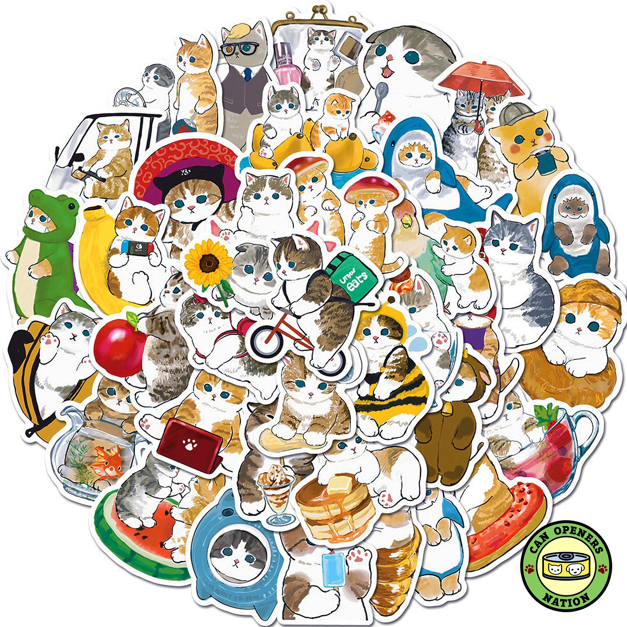100 Cute Kawaii Cat Stickers Mega Pack, Maxi Bundle Hand Painted Vinyl ...