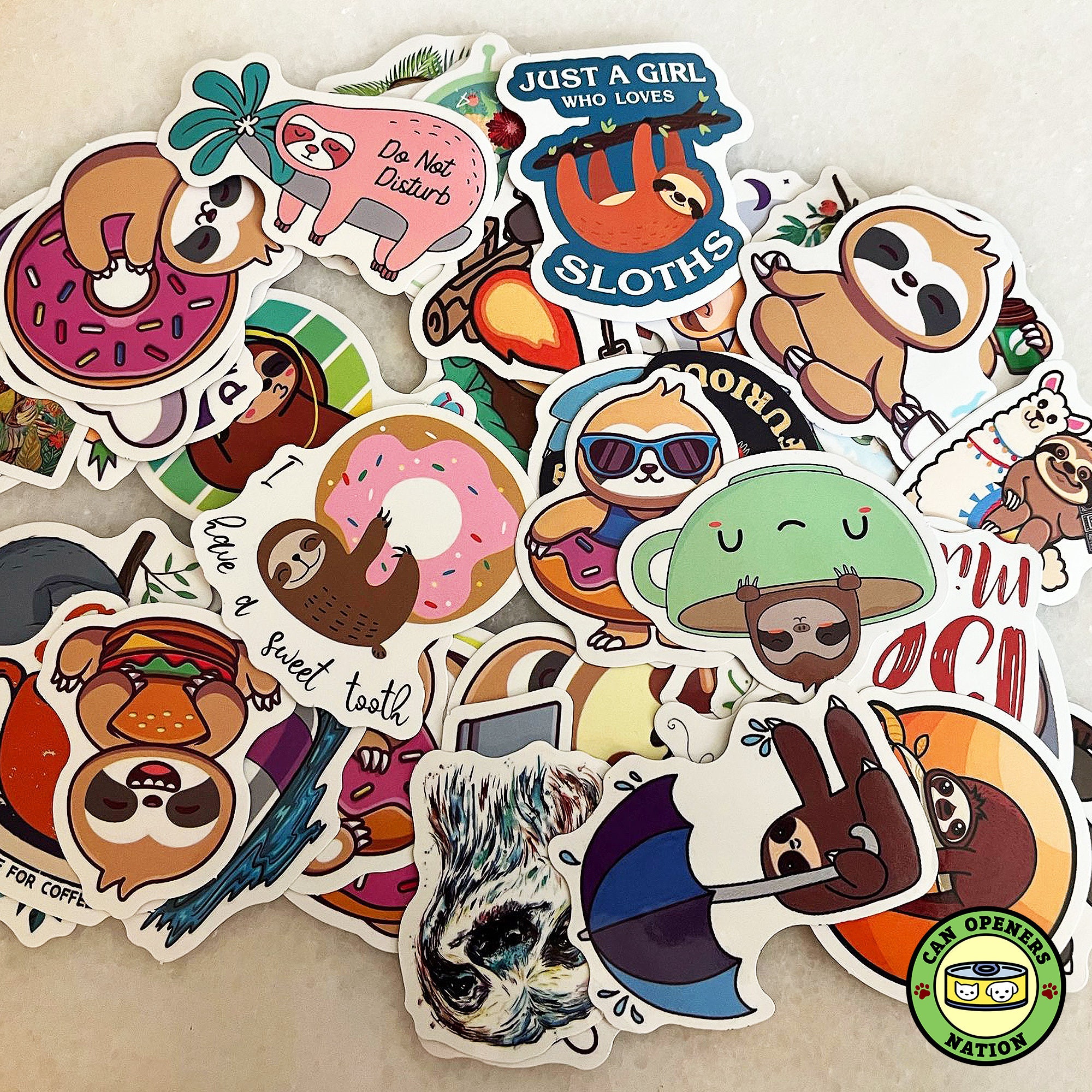 50 Cute SLOTH Stickers Pack, Kawaii Cartoon Style Vinyl Waterproof Laze ...