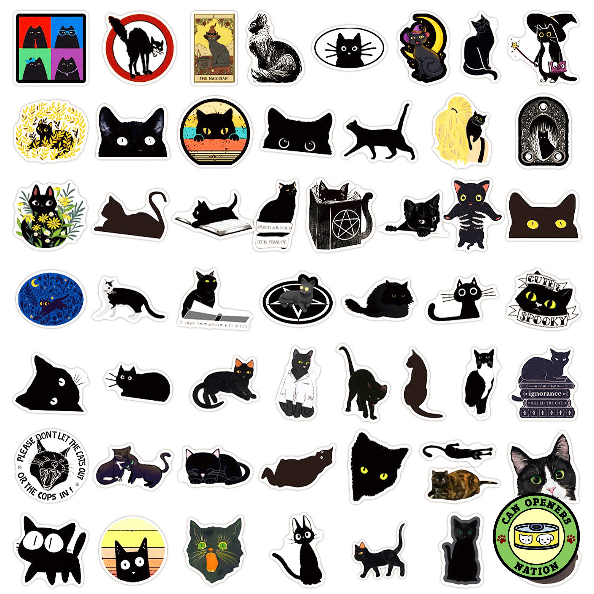 Black Cat Meme Stickers Pack, Dark Panther Shadow Kitty Decals Bundle ...